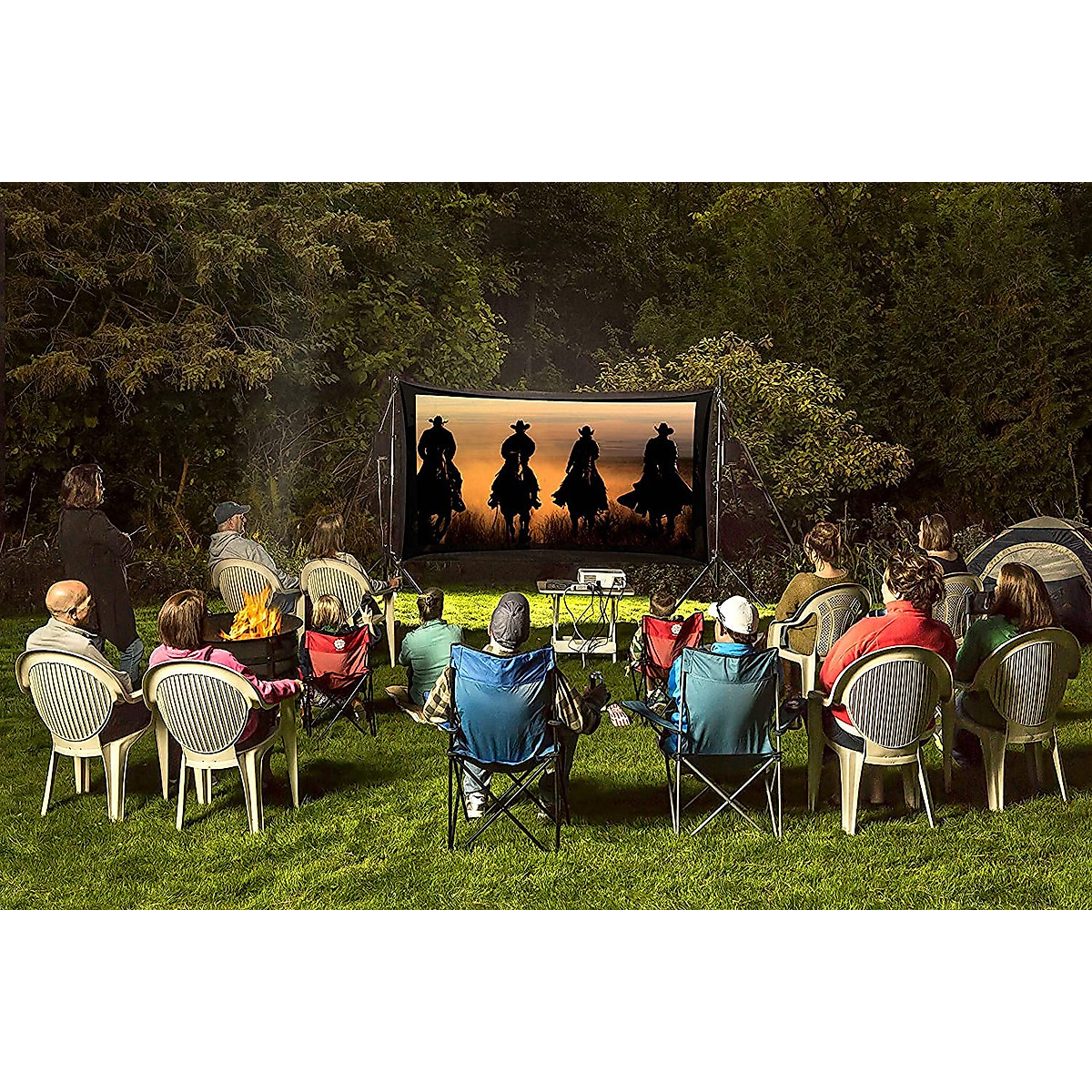 Recreation Series System | 15’ Front and Rear Projection Screen with Savi 4000 Lumen 1080p HD Projector, Sound System, Streaming Device w/WiFi (EZ-600)