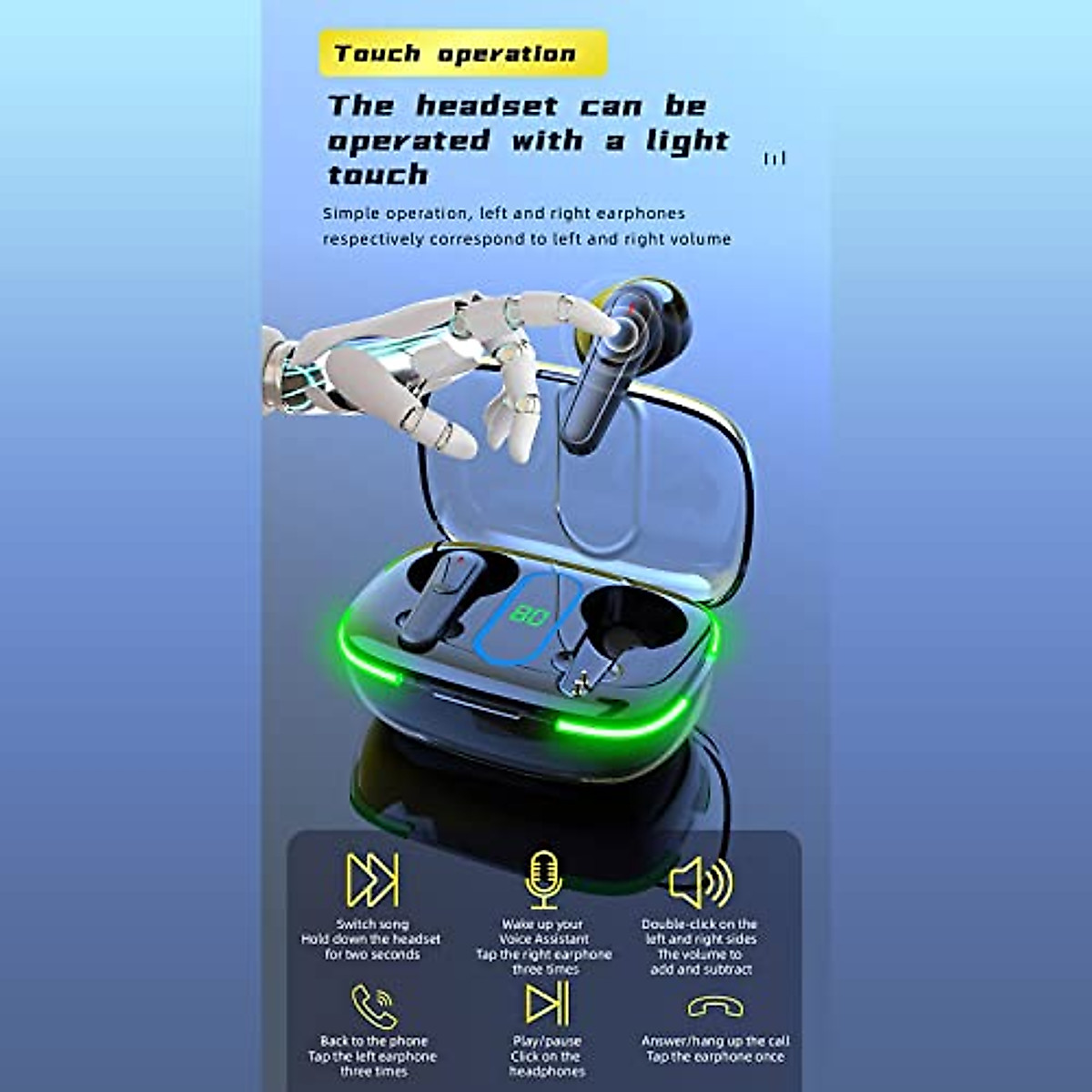 Bilukmi Wireless Bluetooth Earbuds Wireless Earbuds Bluetooth 5.3 Digital Display Noise-Canceling Bluetooth Headset Outdoor Outdoor Sports Headset