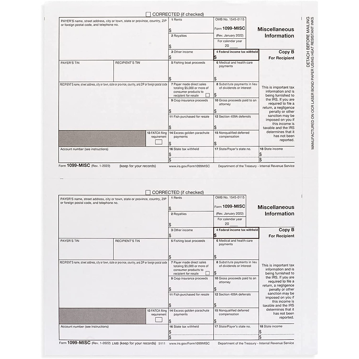 1099 MISC Forms 2023, 4 Part, Vendors Kit Laser Tax Forms with Self-Seal Envelopes Great for QuickBooks and Accounting Software, 1099 MISC Forms 2023