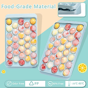 YSBYWSYR Round Ice Cube Trays, Upgraded Ice Trays for Freezer with Lid and Bin, Small Circle Ice Cube Mold Tray Making 99PCS x 1.0IN Sphere Ice Chilling Cocktail Whiskey (3 Trays 1 Ice Bin & Scoop)