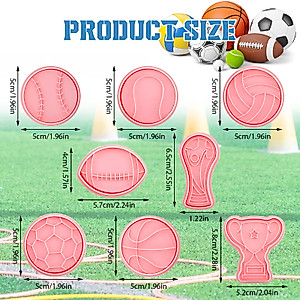 8 Pieces Sport Ball and Birthday Cookie Stamps with Plunger Cutters Set 3D Football Volleyball Soccer Basketball Cake Flower Shape Biscuit Cutter Cookie Stamps for DIY Cookie Supplies (Ball Style)