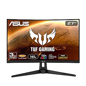 ASUS TUF Gaming 27" 1440P HDR Curved Monitor (VG27WQ1B) - QHD (2560 x 1440), 165Hz (Supports 144Hz), 1ms, Extreme Low Motion Blur, Speaker, FreeSync Premium, VESA Mountable, DisplayPort, HDMI , BLACK