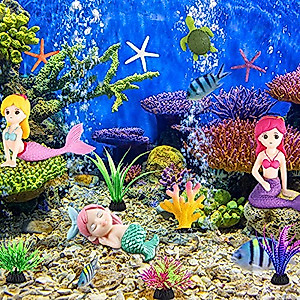 Aquarium Fish Tank Mermaid Ornament Miniature Mermaid Figurines with Simulated Seaweed for DIY Craft Aquarium Fish Tank Desk Accessories Decoration