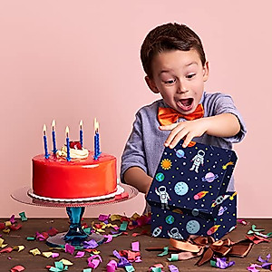 Birthday Wrapping Paper 6 Sheets Gift Wrap 20 x 30 inches per sheet (Folded Flat 6 sheets in 3 Designs: 26 sq. ft. ttl.), Astronaut Solar System Planets Rocket Alien Galaxy Pattern- for Space Lover Boys Kids Baby Shower Kindergarten Party