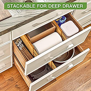 Pipishell Bamboo Drawer Dividers Organizers Adjustable Expandable Wooden Separators Organization for Kitchen Bedroom Bathroom Dresser 4 Pack (12.5-15.8 inch)