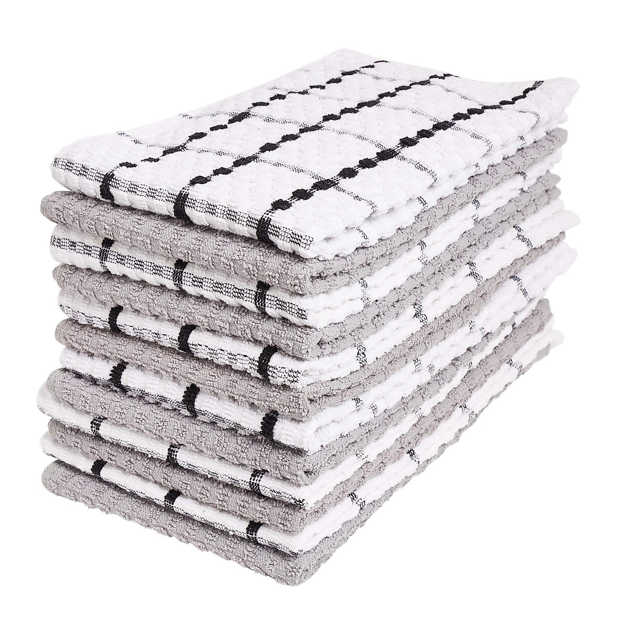 Kitchen Towels - Dish Towels and Dish Cloths - Hand Towel and Dishcloths Sets - 100% Soft Ring Spun Combed Cotton - Great for Cooking in Kitchen or Household Cleaning - Size 15" x 25" (Grey, 12)