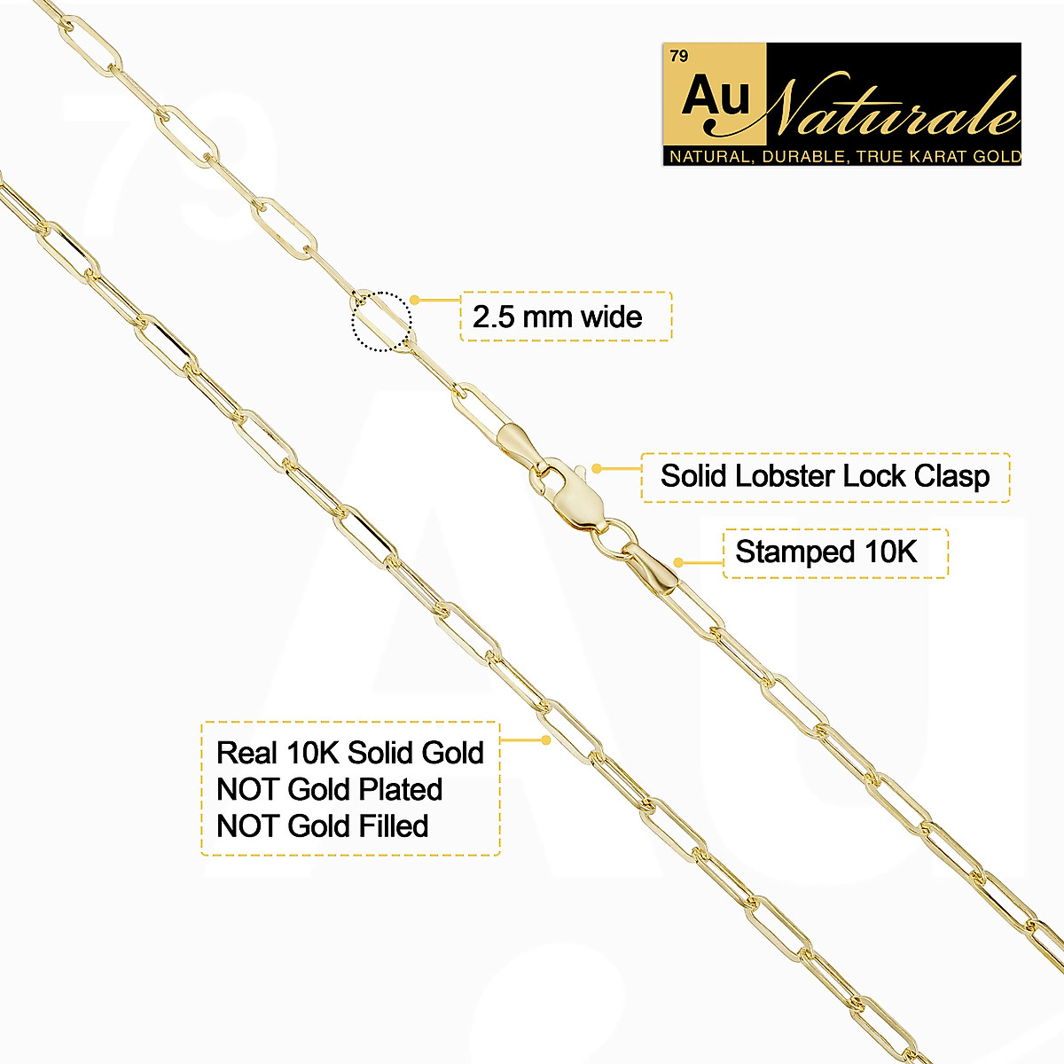 Au Naturale 10k Yellow Gold Paperclip Link Chain Bracelet (2.5 mm, 7 inch) | Minimalist Jewelry for Women