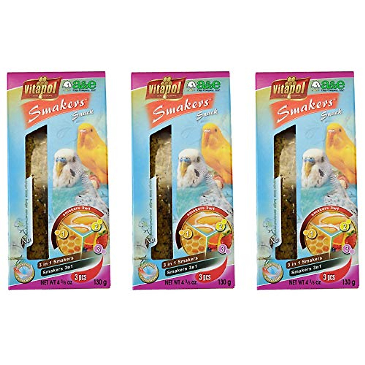 A&E Cage Co. 9 Pack of Smackers Parakeet Treat Sticks, 7.25 Inches Each, Assorted Flavors