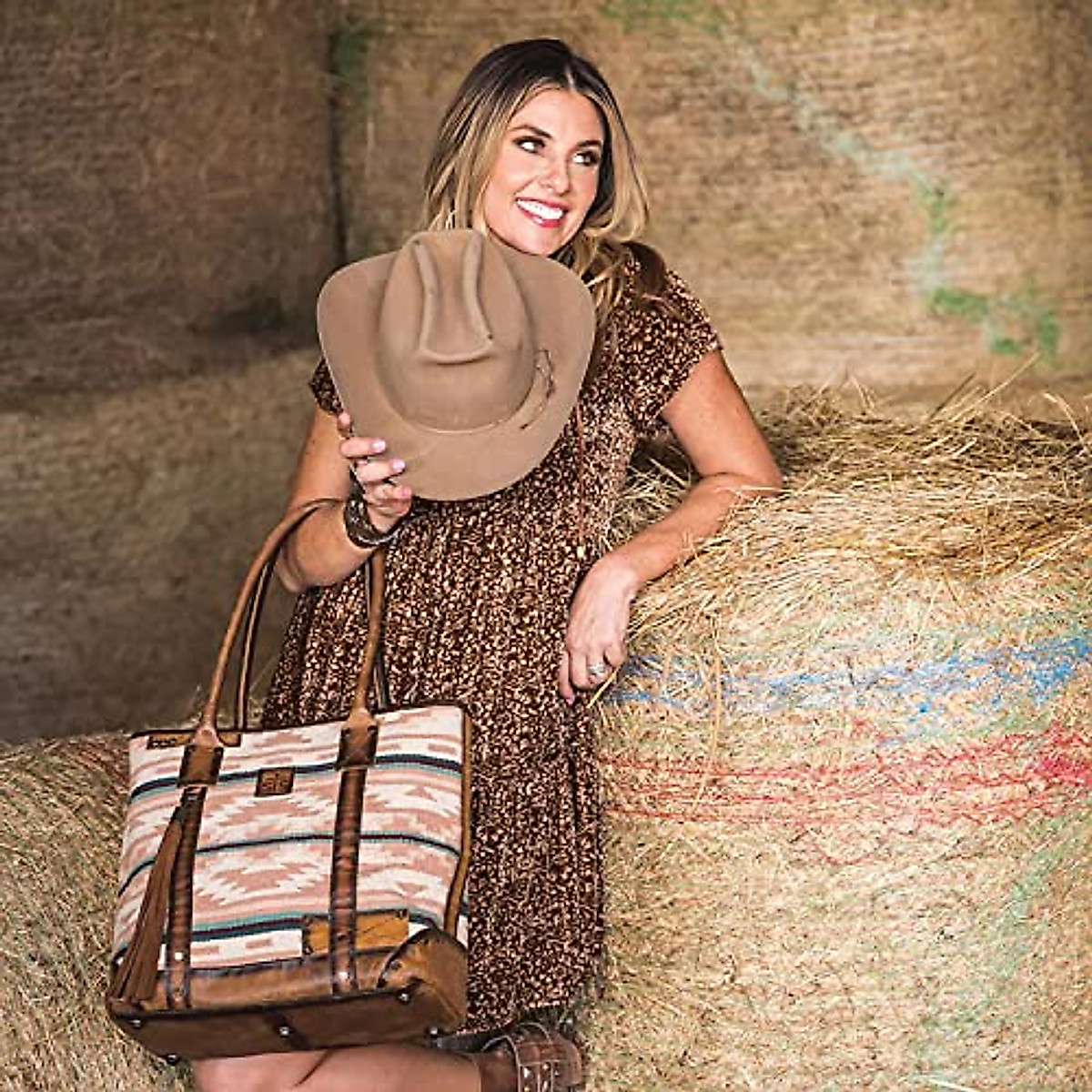 STS Ranchwear Women's Western Style Aztec Pattern Palomino Serape Shoulder Tote Handbag with Concealed Carry Pocket