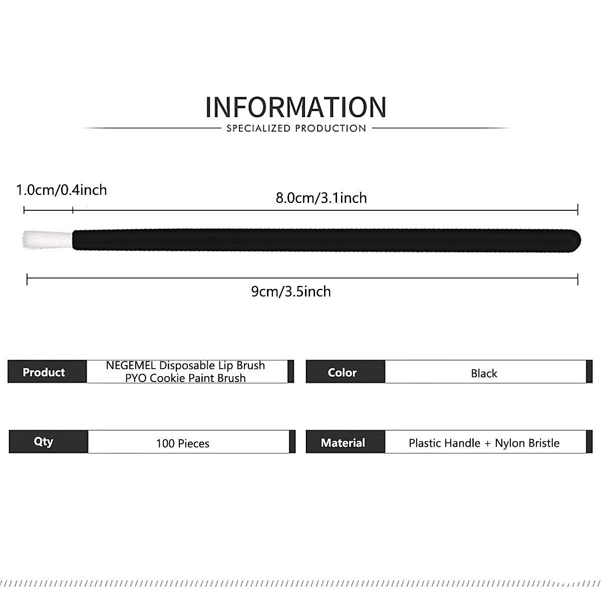 100 Pcs Disposable Makeup Lip Brushes PYO Cookie Paint Brushes Nail Polish Brushes Cosmetic Lip Brush Wands mini paint brushes for cookies (Black)