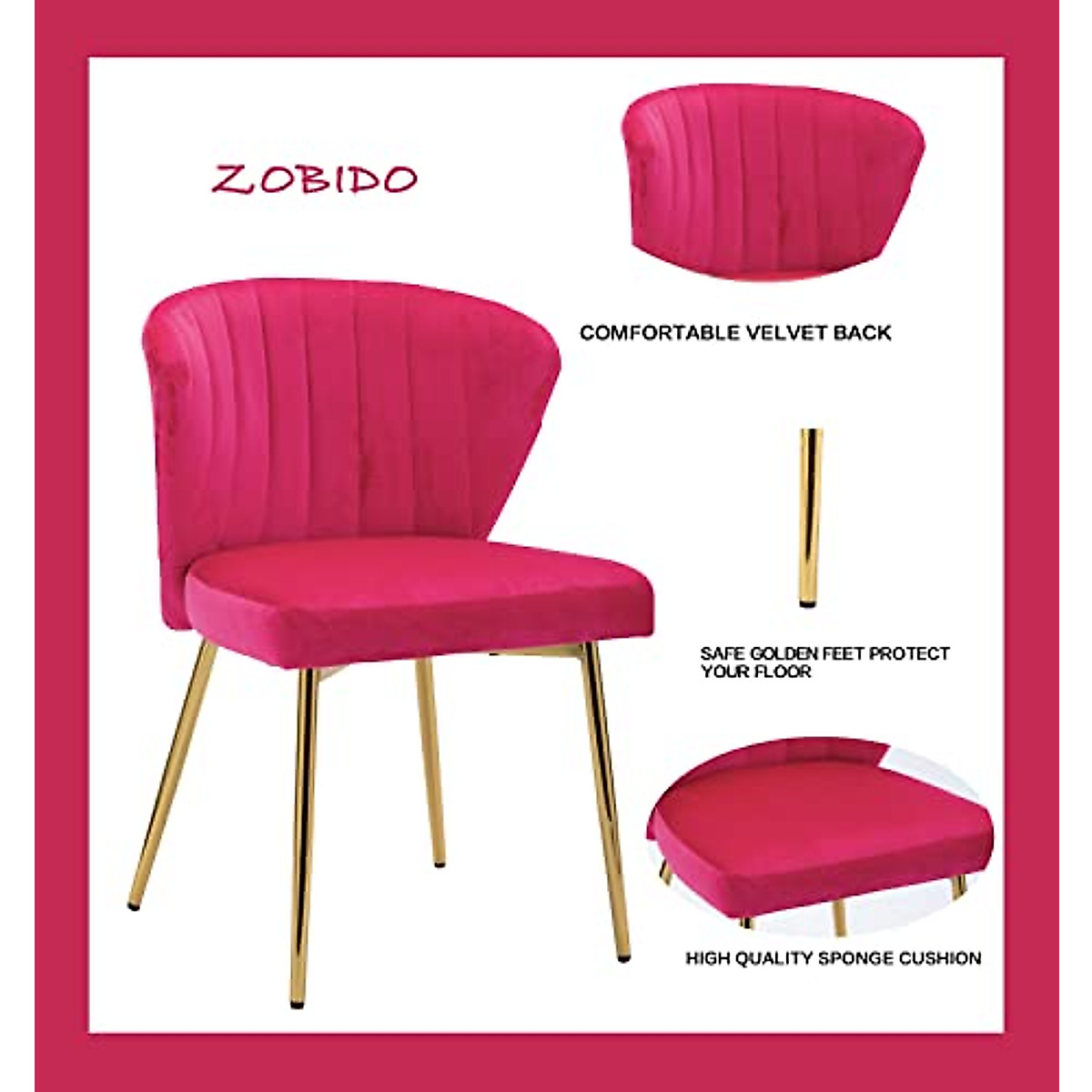 ZOBIDO Set of 2 Accent Chair Glam Velvet Dining Room Side Chair with Golden Metal Legs Tufted Back Accent Chair for Home Living Room/Bedroom/Beauty Room/Dining Room (Rose red)