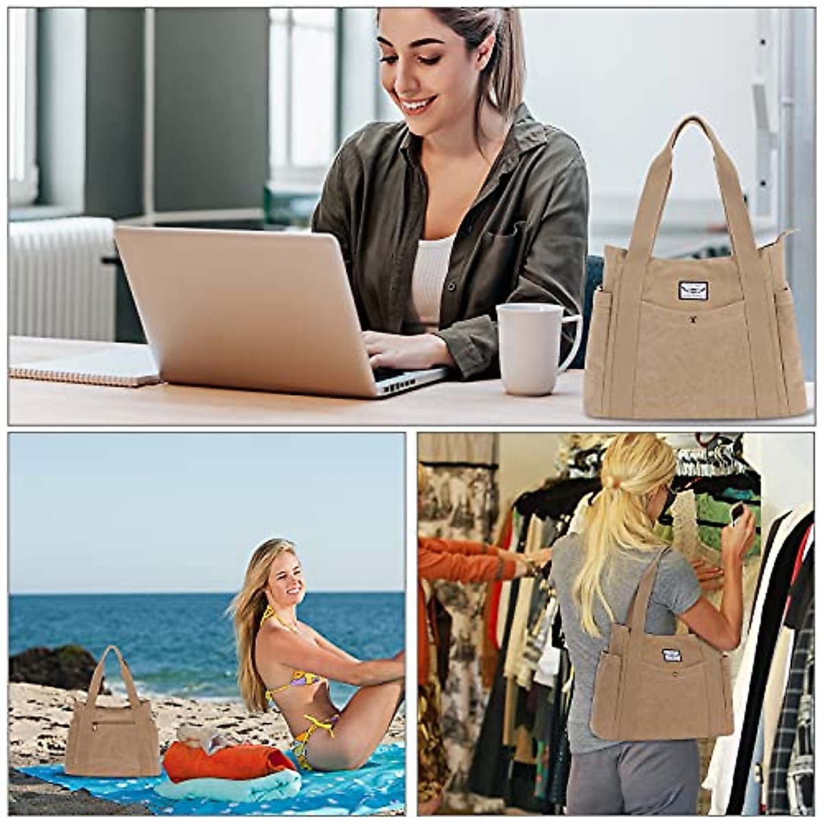 SMITH SURSEE Canvas Tote Bag Women Tote Shoulder Bag Casual Tote Handbag Shopping Bag for Daily Work Business Travel Beach