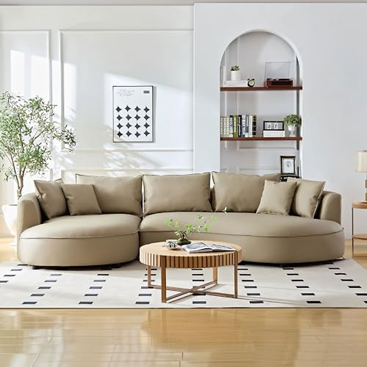 Cloud Curved Sofa Left-Facing Deap Seat Sectional Couch with Lounge Chaise and Pillows, Luxury Bonded Leather Upholstered Minimalist Modular Sofá, 6 Seater L-Shaped Corner Leisure Sofa &Couches