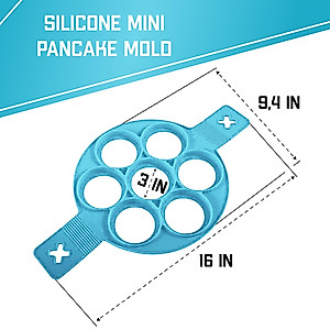 BIOPRONEXT Non Stick Pancake Maker - 7 Circles Mini Pancake Mold - Silicone Pancake Mold - Silicone Egg Rings for Griddle with Handles - Pancake Molds for Griddle Frying Eggs - Blue