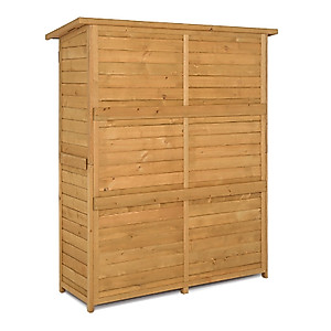 Outdoor Wooden Garden Shed with Asphalt Felt Pitched Roof Fir Wood Outdoor Storage Cabinet for Tools Lockable Double Doors Natural Wood Aesthetic 55.1" L x 19.7" W x 63.8" H