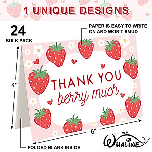 Whaline 24 Pack Strawberry Thank You Cards Bulk Pink Fruit Greeting Cards with Envelopes Stickers Blank Note Cards for Summer Wedding Birthday Baby Shower Party Supplies, 4 x 6 Inch