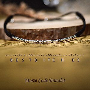 Shonyin Best Bitches Morse Code Bracelets for Women Friendship Matching Bracelet Set Best Friends Galentines Day Jewelry Unique Gifts for 3