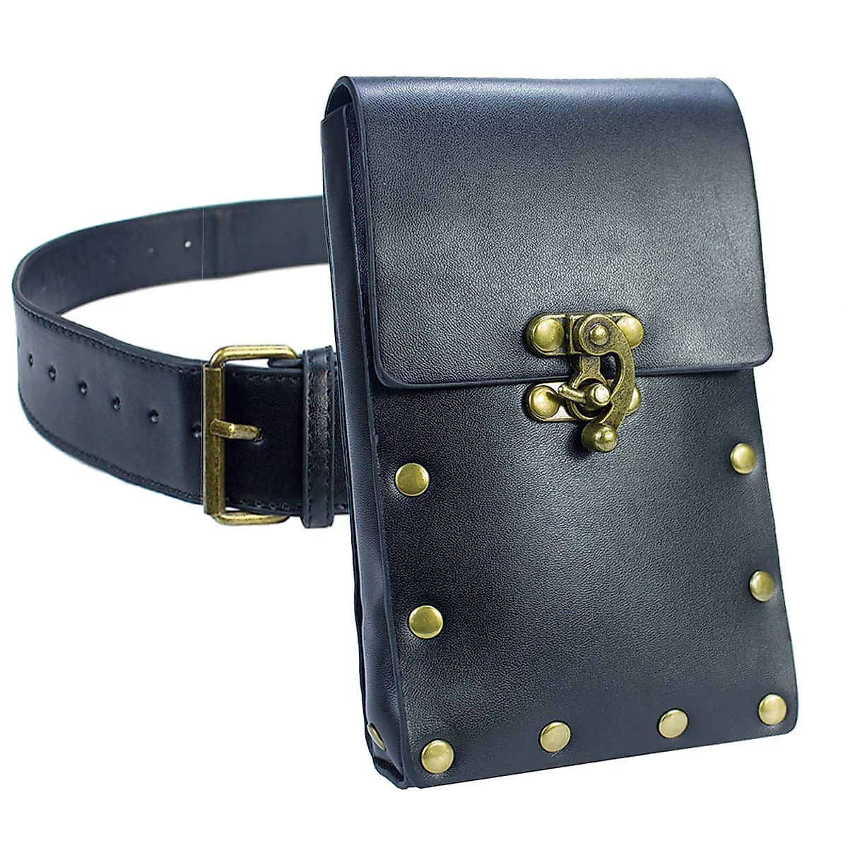 Cellphone Holder Retro Belt Pouch Waist Bag Fanny Pack Steampunk Medieval Renaissance Purse Halloween Costume Accessory (Black)