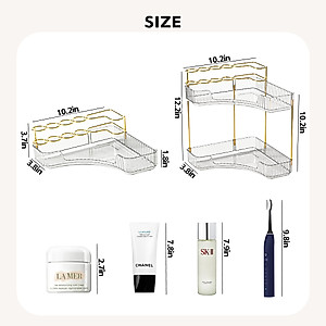 FUYOTILY 2-Tier Bathroom Counter Organizer, Multi-Purpose Makeup Organizer Countertop, Large Skincare Organizers, Exquisite Vanity Organizer with Makeup Brush Holder (Clear)