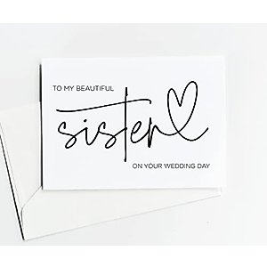 To My Sister on Your Wedding Day Card, Gift for Bride from Brother and Sister, 1 x Card and Matching Envelope