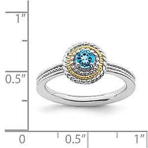 Solid 925 Sterling Silver and 14k Yellow Gold Stackable 925 Sterling Silver Blue Topaz Ring Eternity Band Size 7