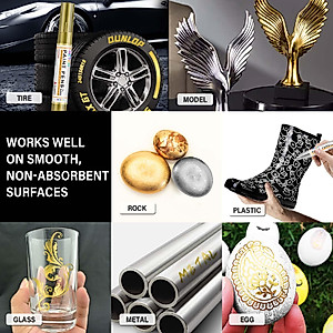 Betem Oil Based Paint Markers, Dual Tip Paint Pens(0.7mm & 3mm), Gold Silver Permanent Paint Marker Pen, Waterproof, Quick Dry, for Fabric, Rock Painting, Wood, Plastic, Metal, Canvas (2Gold2Silver)