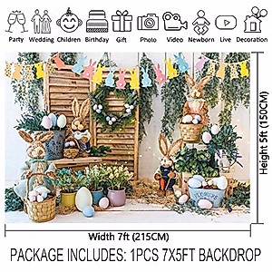Swepuck 7x5ft Durable Fabric Easter Backdrop Spring Garden Rabbit Decoration Flower Stand Photography Background Bunny Flag Party Supplies Newborn Baby Portrait Photo Booth Props