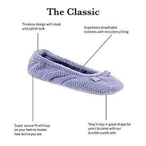 isotoner Women's Moisture Wicking and Suede Sole for Comfort Slipper, Periwinkle Chevron, 8-9