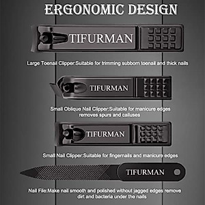 Nail Clippers Set,Stocking Stuffers Fingernail & Thick Toenail & Ingrown Nail Clippers & Nail File for Men and Women,Perfect 4pcs Nail Clippers Set(Black)