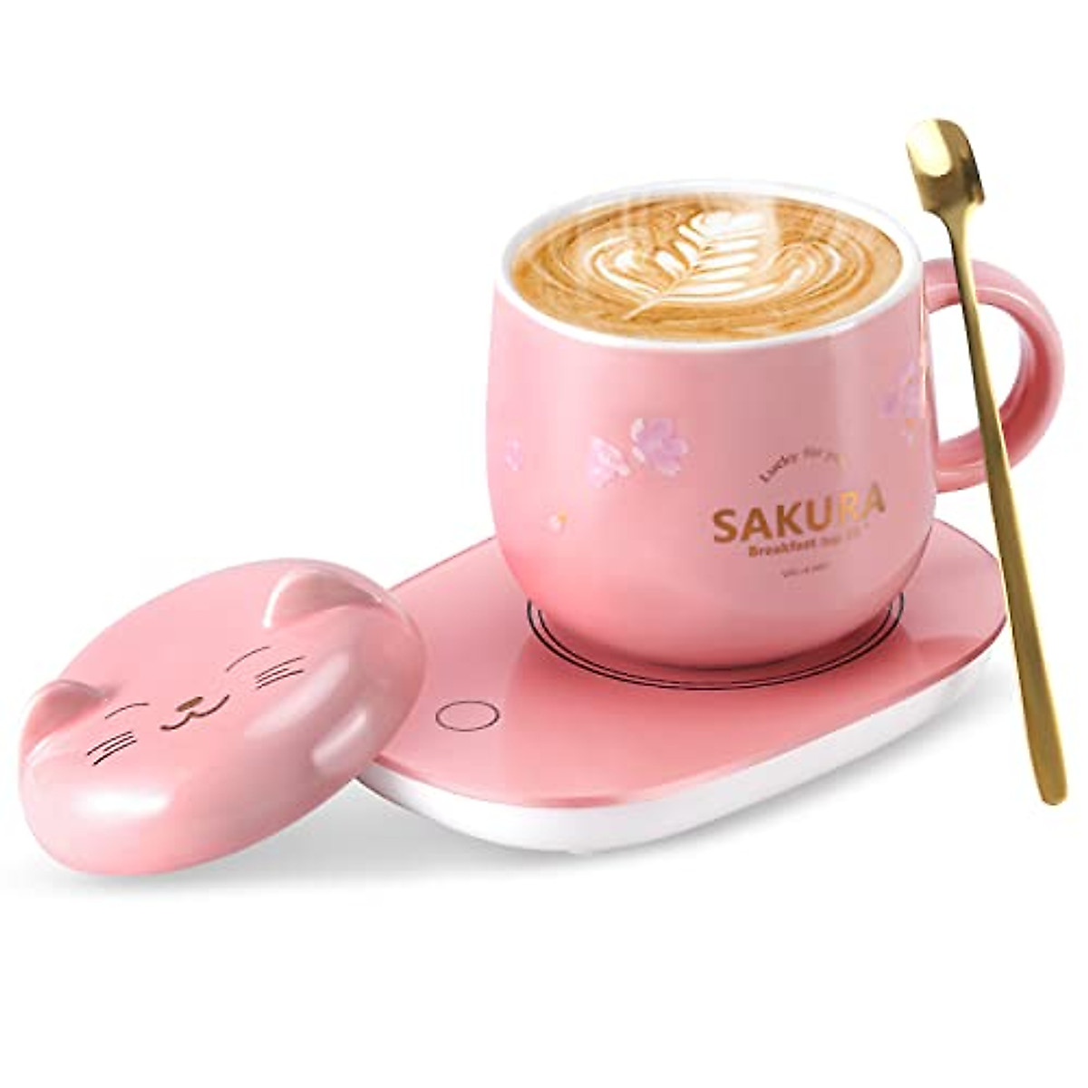 Coffee Cup Warmer with Cup - Coffee Mug Warmer Cup Warmer for Desk Coffee Warmer with Mug Set Coffee Mug with Warmer Coffee Warmer Plate (Pink)