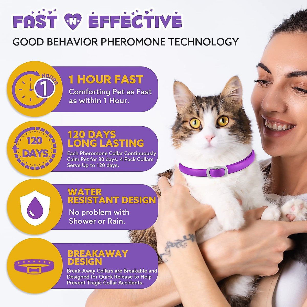 YEUGSCKA 4 Pack Calming Collar for Cats, Relieve Reduce Anxiety Stress, Calming Pheromone Collar for Cats, Cat Pheromone Collar Adjustable for Small, Medium Large Cat