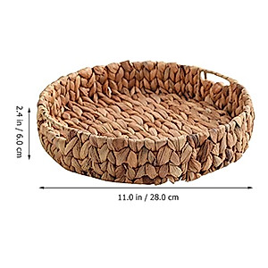 OUNONA Woven Round Fruit Tray Bread Serving Basket Water Hyacinth Storage Baskets Handmade Tabletop Storage Holder Tray Rustic Ottoman Tray for Dinner Breakfast Drinks Snack