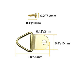 EesTeck 100 Pack Small Triangle Ring Steel Picture Hangers with Screws Picture Frames Picture Hang Solutions for Hanging Clock Paintings Artwork Picture Frame Hook Photos(Gold)