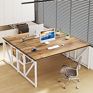Tribesigns 63 inches Computer Desk with Bottom Storage Shelf Home Office Desk Writing Table for Workstation,Dark Walnut + Steel Leg， Cabinet not Included (Light Walnut, 63-inch-with Shelf)
