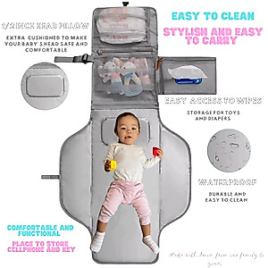Portable Diaper Changing Pad for Baby, Detachable Travel Changing Pad with Baby Wipes Pocket, Gifts for Baby Shower, Newborn Girls and Boys, Foldable Changing Pad