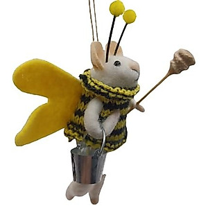 OnHoliday Wool Felt Mouse in Bee Suit Hanging Christmas Tree Ornament