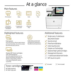 Renewed HP Color LaserJet Enterprise MFP M577c print copy scan fax B5L54A Advanced workflow features USB Network duplex With 90 Days Warranty