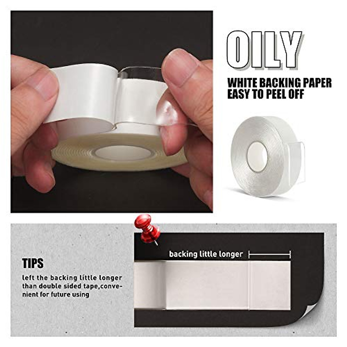 VERSAF Double Sided Adhesive Tape -1/2" 10' Arcylic Transparent Removable No Residue Double Sided Heavy Duty Mounting Tape for Home/Office/Wall Decor(Pack of 1 Roll)