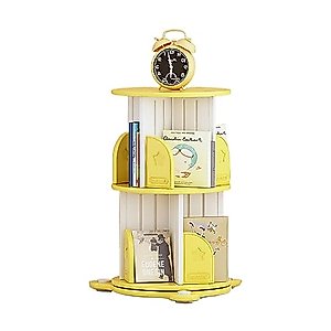 VERAMY 2 Tier Small Bookshelf Rotating Bookshelf Corner Bookshelf for Small Space Floor Standing Bookcase Storage Rack Utility Organizer Shelves for Living Room Bedroom (Color : Yellow)