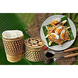 Heavens Tvcz Bamboo Sticky Rice Serving Basket Handmade 100% Kratip Container Thai Laos Traditional Weave Wickerwork Based Travel Picnic Based Dye Food Safe Family Size 5.00 Inch Diameter