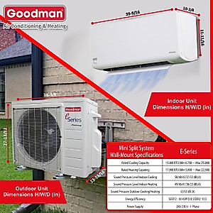 Goodman 18,000 BTU 18 SEER2 Ductless Mini Split Inverter Heat Pump System with Maxwell 15-ft Installation Kit and Wall Mounting Bracket (230v)