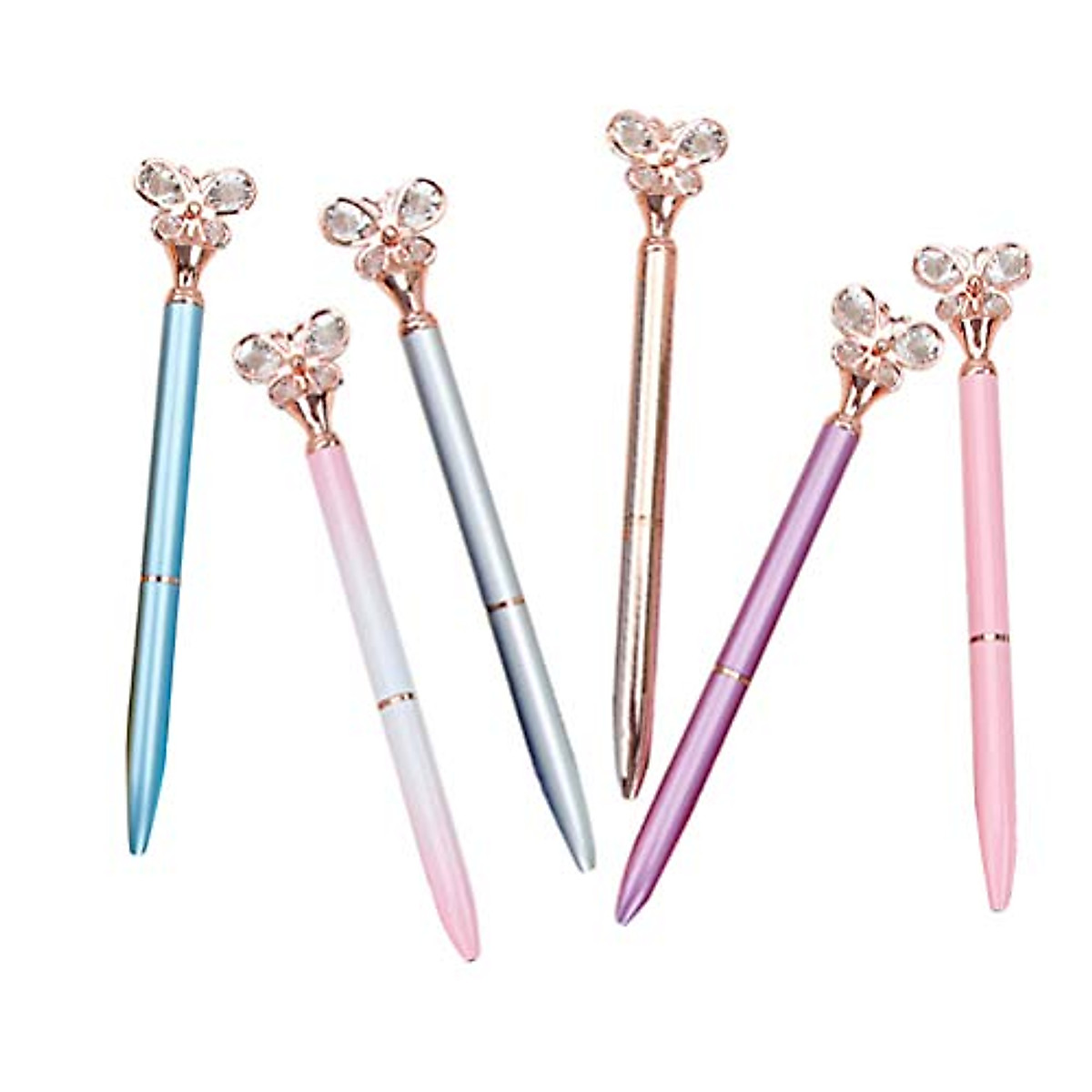 STOBOK Creative Ballpoint Pens Diamond Butterfly Roller Ball Pens for Student School Office,Pack of 6