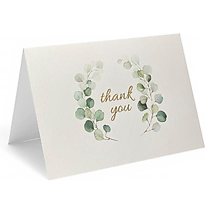 Ellen J Creations Floral Eucalyptus Wedding Thank You Cards, Pack of 48, 4x6, Blank, Smudge-Free, Heavyweight Cardstock, Gold Foil, Envelopes