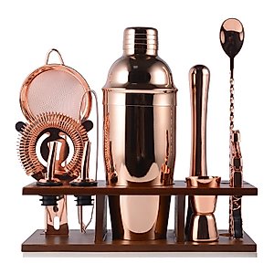 JIAOSHANGTOU Bartender Kit: 17-Piece Bar Tool Set Perfect for Home Bar Tools Kit and Martini Cocktail Shaker for Awesome Drink Mixing