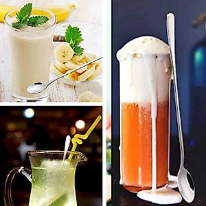 8 Inch Long Handle Spoon Iced Tea Spoons, 4pcs Coffee Spoon, Premium Stainless Steel Cocktail Stirring Spoons for Mixing, Tea, Ice Cream, Milkshake, Cold Drink (Silver)