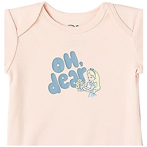 Amazon Essentials Disney | Marvel | Star Wars | Princess Baby Girls' Short-Sleeve Bodysuits, Pack of 6, 6-Pack Alice Tea Party, 0-3 Months