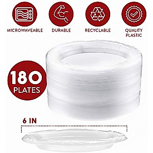 Framo Disposable Clear Plastic Dessert Plates 6 Inch (180 Pack) Microwaveable Small Plastic Plates In Bulk for Parties. Catering. BBQ, Travel