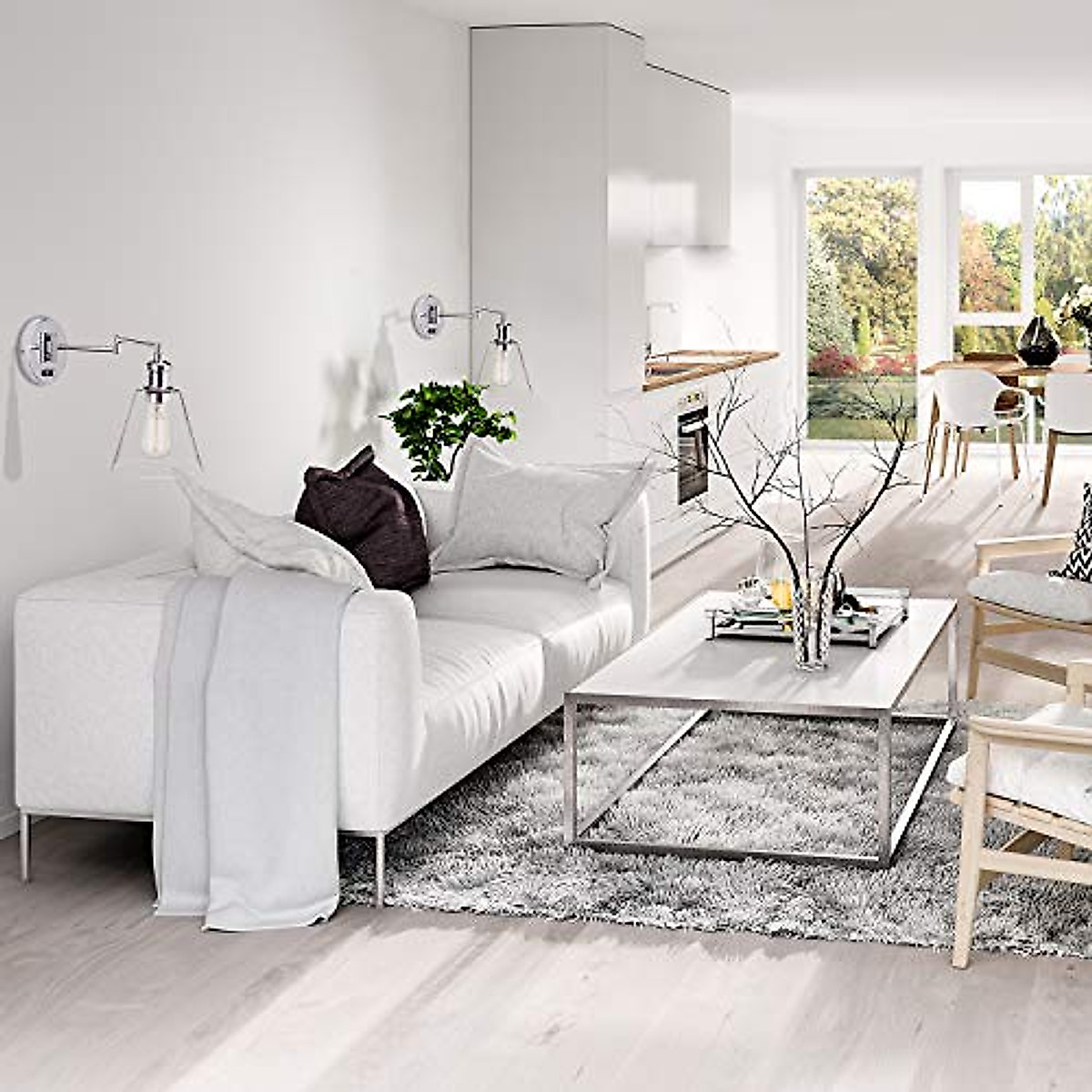 Globe Electric 65704 1-Light Plug-in or Hardwire Industrial Wall Sconce, Chrome Finish, On/Off Rotary Switch, 6ft Clear Cord, Clear Glass Shade, Wall Lights for Bedroom Plug in, Kitchen Sconces