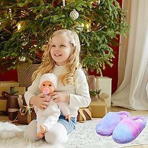 EDCYF Girl's Plush House Slippers Comfy Faux Fur Non-Slip Rubber Sole House Shoes for Kids Bedroom Indoor Outdoor Warm Shoes