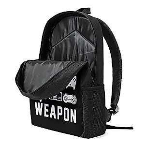 ONE TO PROMISE Choose Your Weapon School Backpack Cartoon Vintage Choose Your Weapon Game on Black Bookbags Adjustable Travel Daypack Water Resistant Shoulders School Bag for Womens Mens Boys Girls